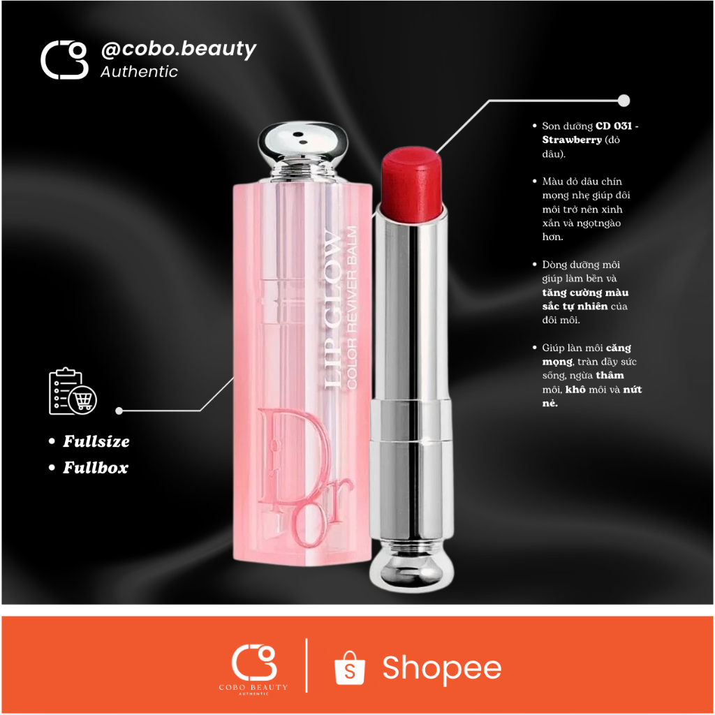 [Cô Bo] Son dưỡng CD 031 Strawberry - Đỏ dâu (full-size & full-box) | Shopee Việt Nam