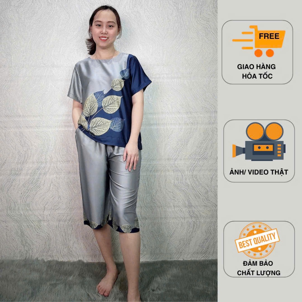 Đồ bộ trung niên lụa Latin, quần lửng Huy Hà fashion , đồ mặc nhà cho mẹ size lớn 50 - 83kg N20 ...