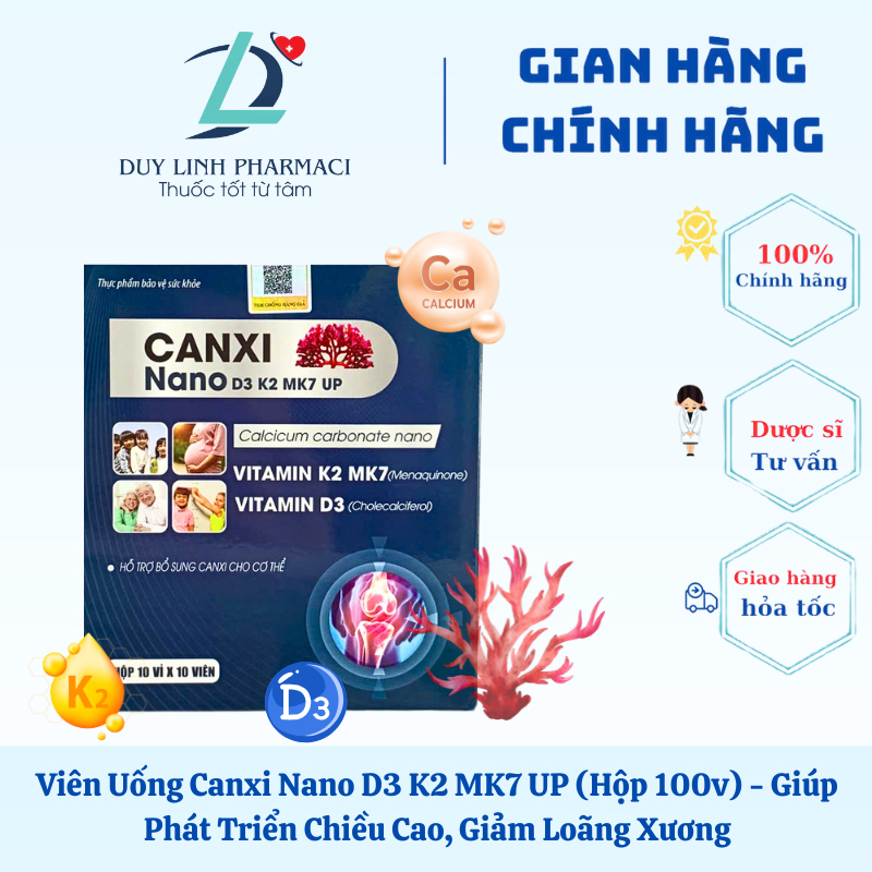 Viên Uống Canxi Nano D3 K2 MK7 UP (Hộp 100v, HD 2027) - Giúp Phát Triển ...