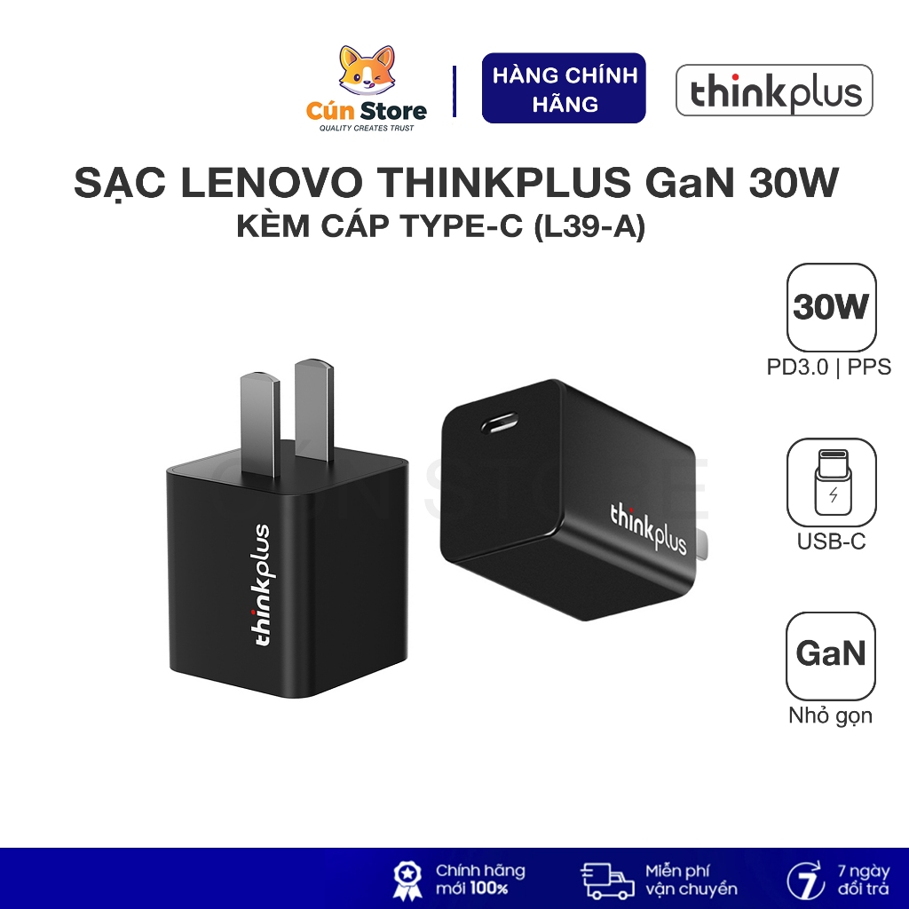 Củ sạc nhanh 30W Lenovo Thinkplus GaN USB-C nhỏ gọn hỗ trợ PD3.0 PPS cho IP Samsung | Bảo hành 6 ...