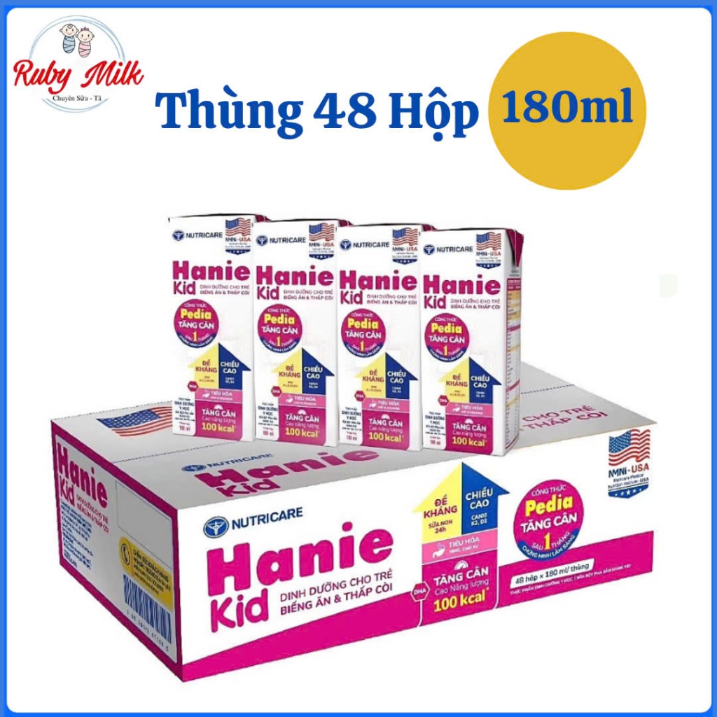 Thùng 48 Hộp Sữa Bột Pha Sẵn Nutricare Hanie Kid 180ml - Cho trẻ biếng ...