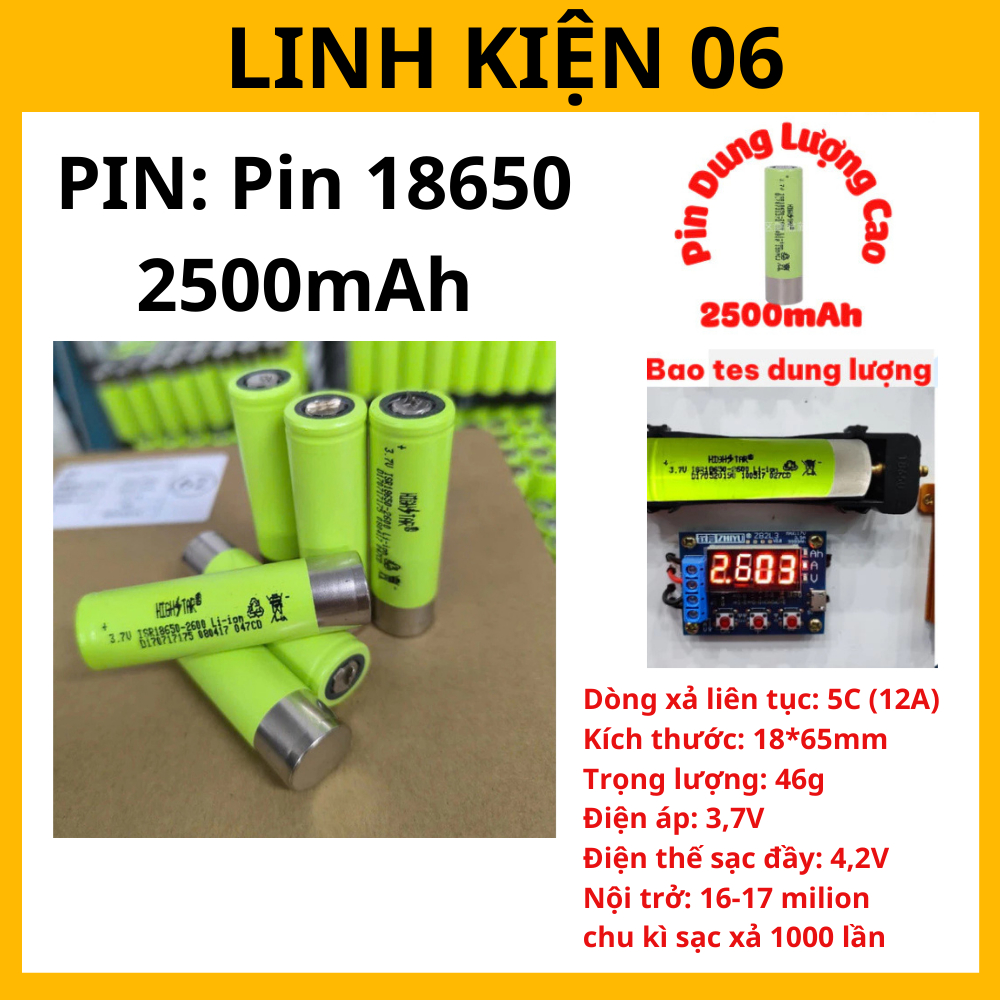 Cell Pin Tháo Khối Pin 18650 Chính Hãng Hightstar 2600mAh -Dòng xả cao 5C-12A dùng làm pin máy ...