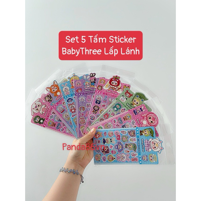 Set 5 Tấm Sticker Baby Three Lấp Lánh Không Trùng Mẫu Kích Thước 10*20 ...