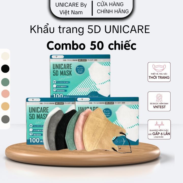 UNICARE 50 Chiếc Khẩu Trang 5D Unimask Chính Hãng Chống Bụi Mịn 3 Lớp Kháng Khuẩn | Shopee Việt Nam