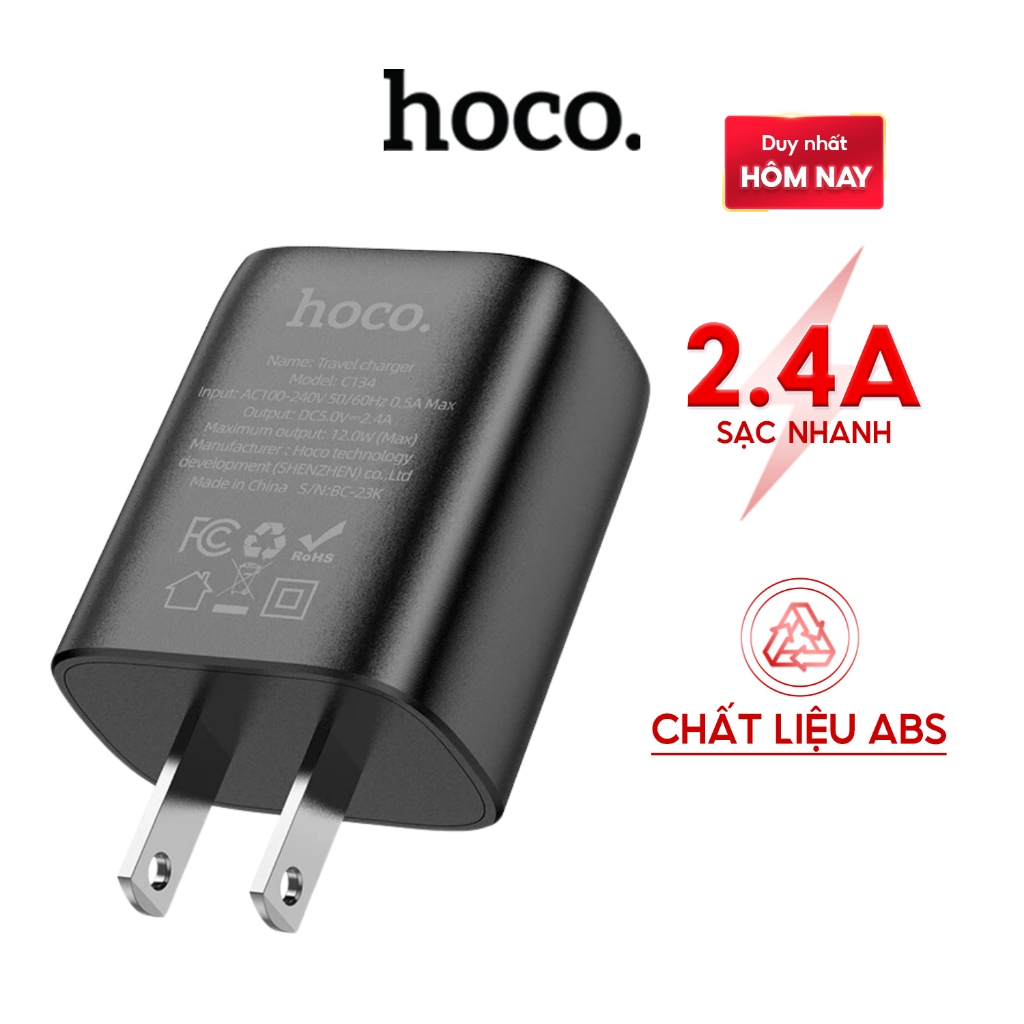 Củ sạc 12W HOCO, cốc sạc USB thiết kế nhỏ gọn tiện ích dễ sử dụng phù ...