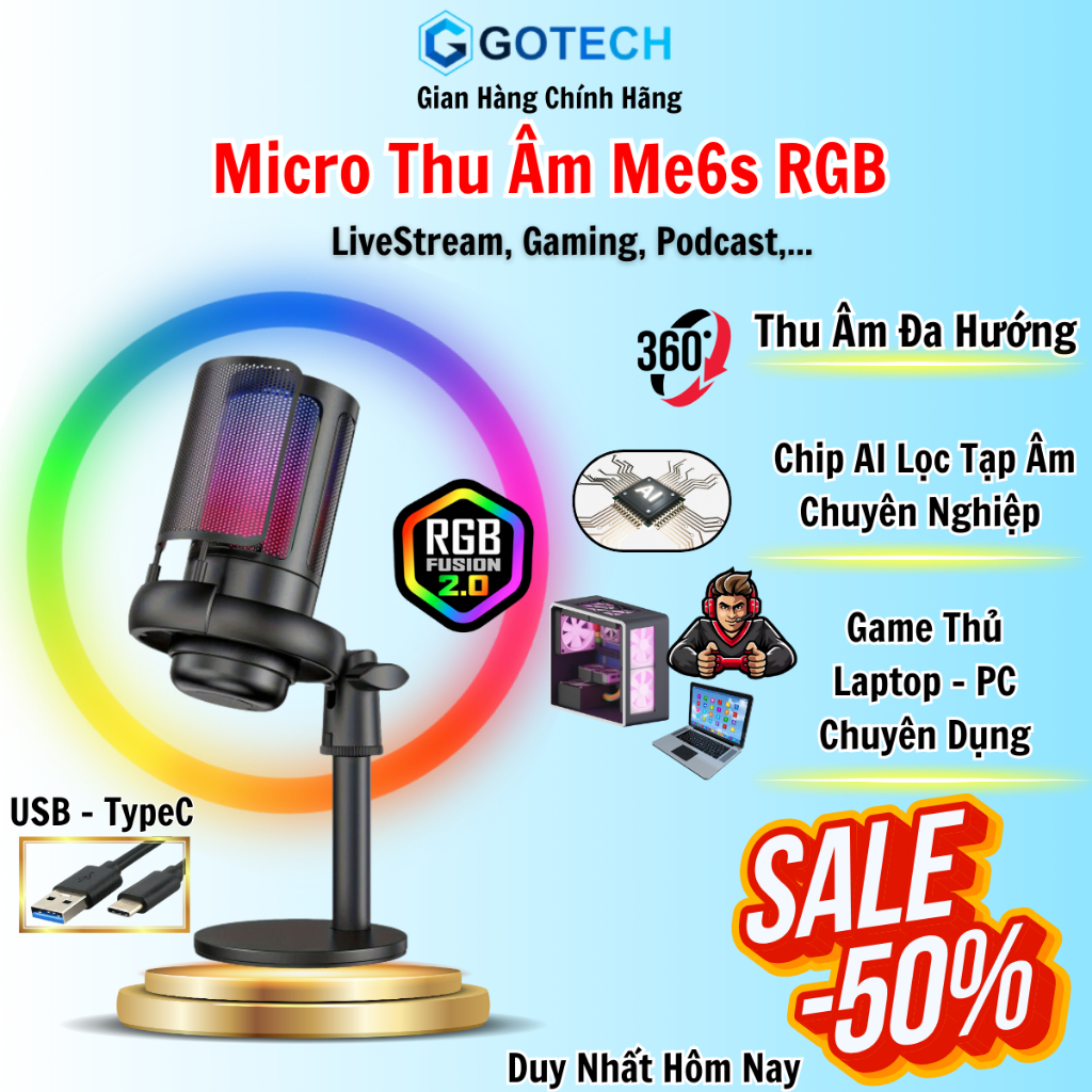 Mic Thu Âm USB cho Máy Tính PC Laptop Me6s, Micro Livestream Gaming ...