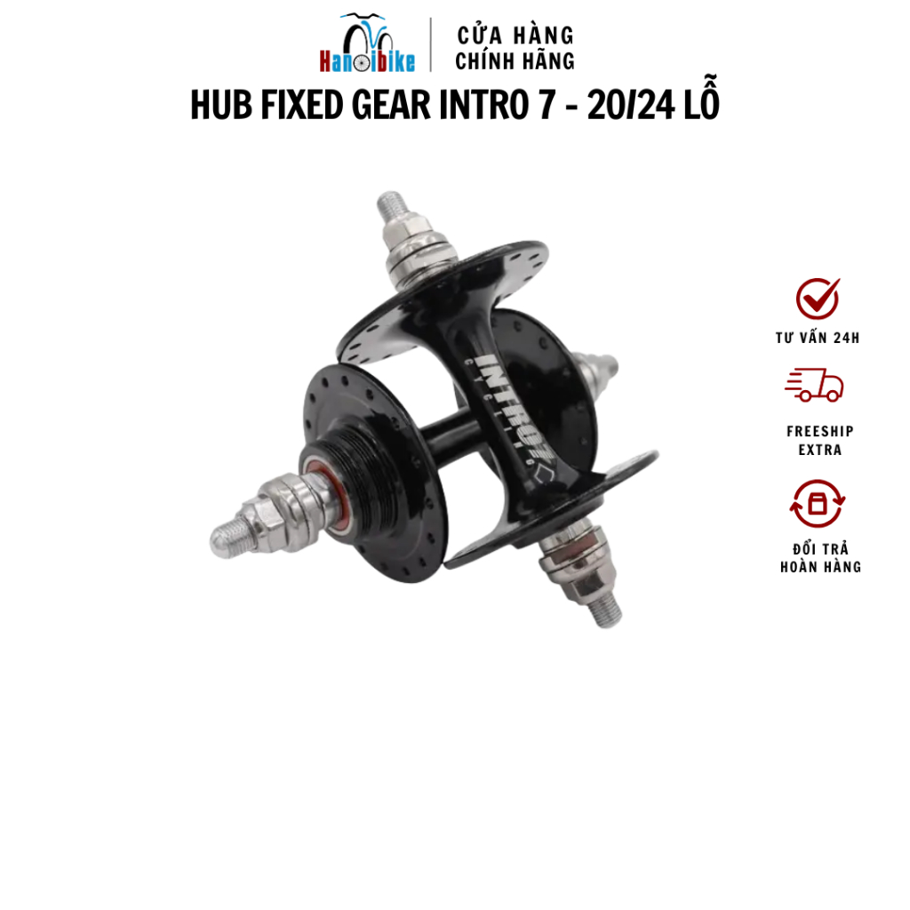 Bộ Hub xe đạp Fixed gear INTRO 7 trước sau bạc đạn - Đen - 20-24 Lỗ nan ...