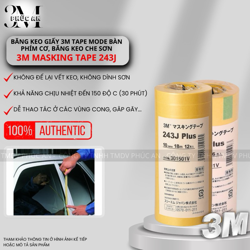 Băng keo giấy 3M tape mod bàn phím cơ, băng keo che sơn Masking Tape 243J keo giấy Washi, dài ...
