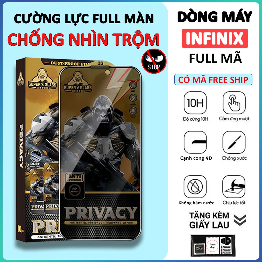 Cường lực(CHỐNG NHÌN TRỘM) INFINIX Hot 30,30i,Hot 40,40i,40 Pro, Hot 8,9,10,11,20,Note 30,12,11 ...