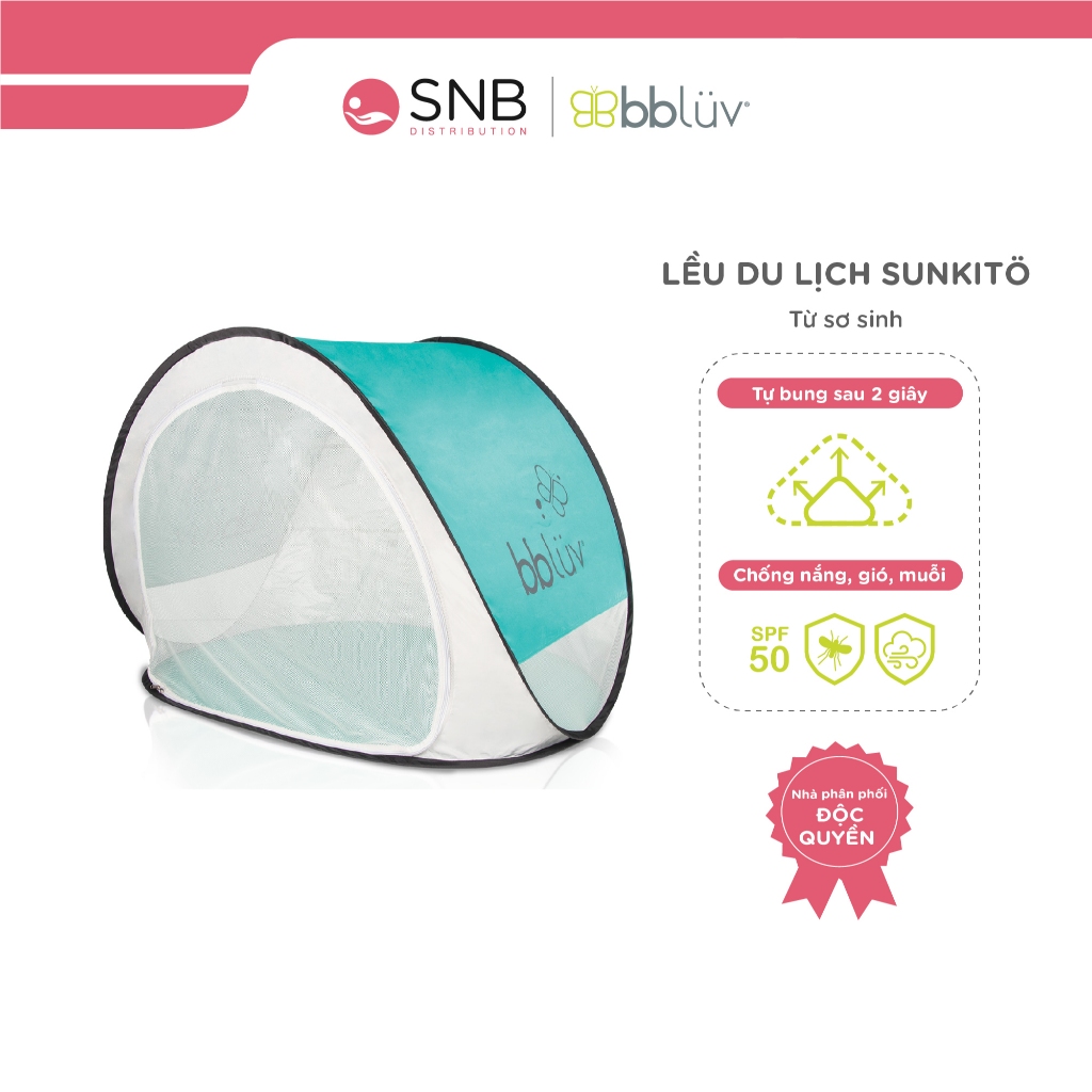 Lều du lịch tự bung chống tia UV (SPF 50+) đi kèm màn chống muỗi bbluv Sunkito (Aqua/Grey ...