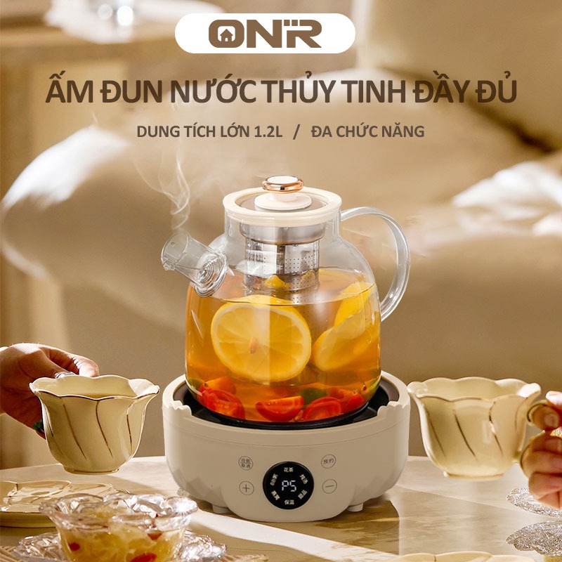 [ONR]-Ấm pha trà mini 1.2L ONR 360W Máy làm bằng thủy tinh,giữ ấm, có lõi lọc, 6 menu cài sẵn ...