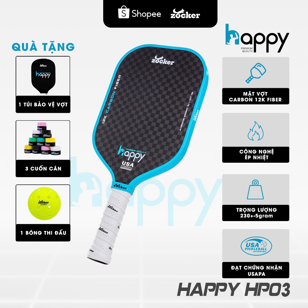 Vợt Pickleball Zocker Happy HP03 Premium Quality,Đạt Chứng Nhận USAPA ...