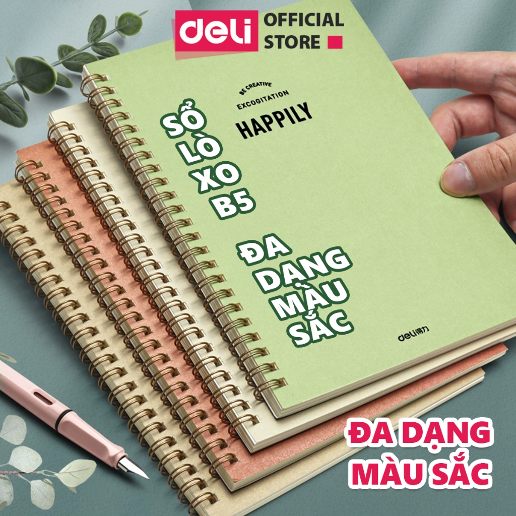 [VC LIVE 25K] Sổ tay lò xo ghi chép A5 gáy xoắn 120 trang Deli - Giấy kẻ ngang chống lóa mắt Tập ...