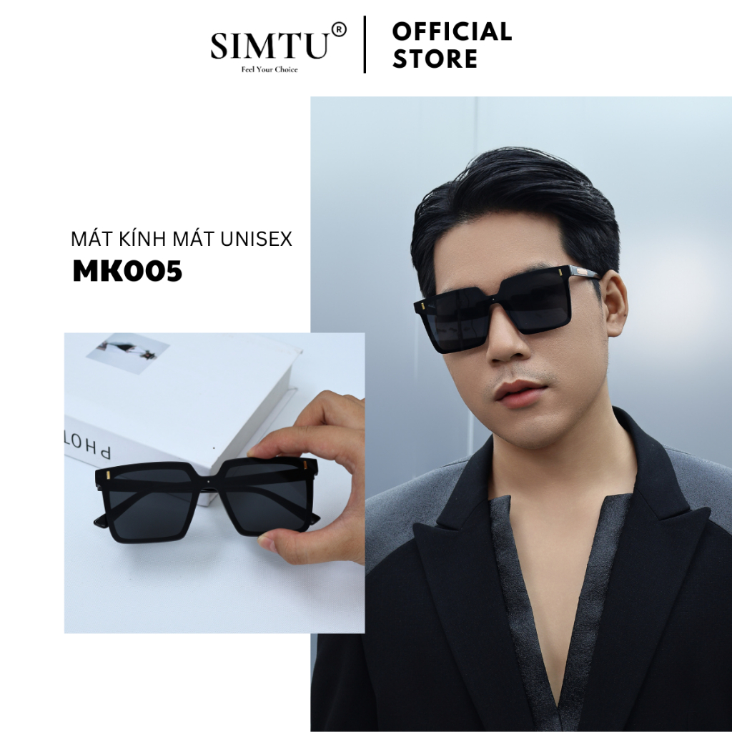 Mắt kính thời trang nam nữ màu đen dáng vuông điểm nhấn hột kim loại vàng thời trang, chống tia ...