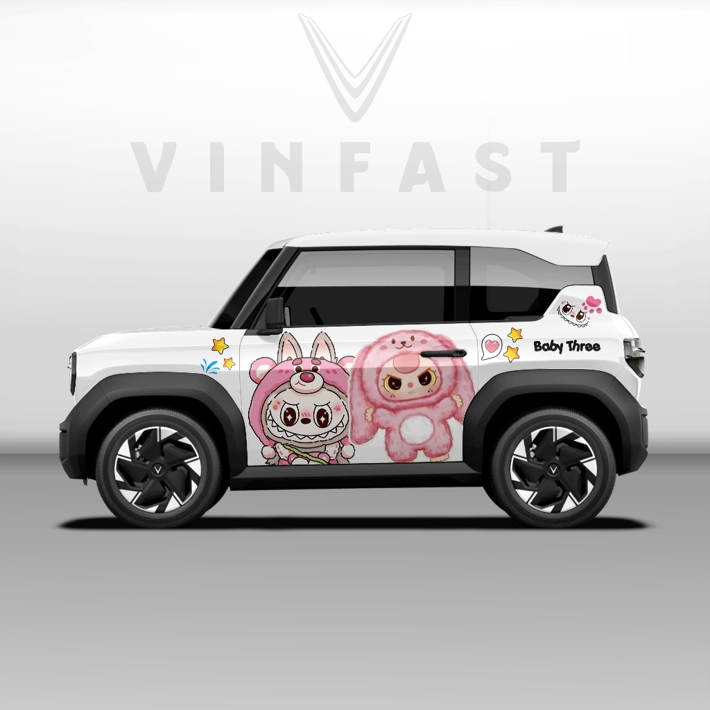Tem dán xe VF3 - Decal dán xe VF3 MẪU LABUBU + BABY THREE nhiều màu sắc ...