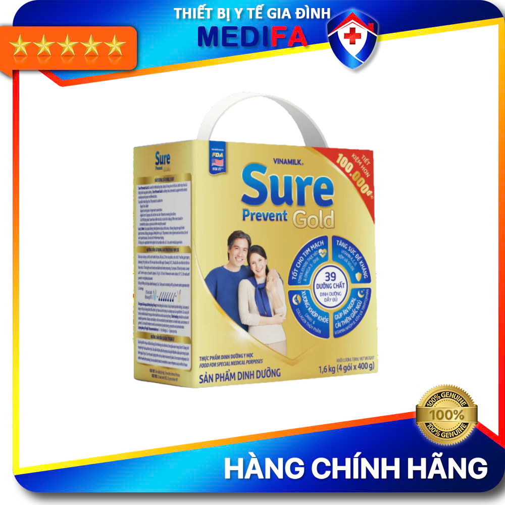 Sữa bột Vinamilk Sure Prevent dành người cao tuổi bổ sung dinh dưỡng hộp giấy 1600g (4 túi x ...