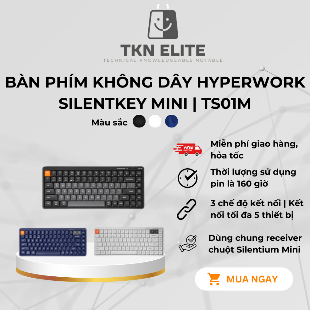Bàn phím không dây HyperWork SilentKey Mini TS01M (Hàng chính hãng ...