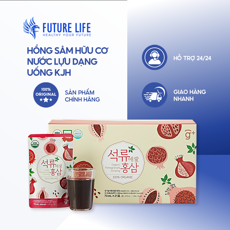 Hồng sâm hữu cơ nước lựu dạng gói uống KJH - Dạng nước Hộp: 21 gói x70ml (khoảng 50,4 quả lựu ...