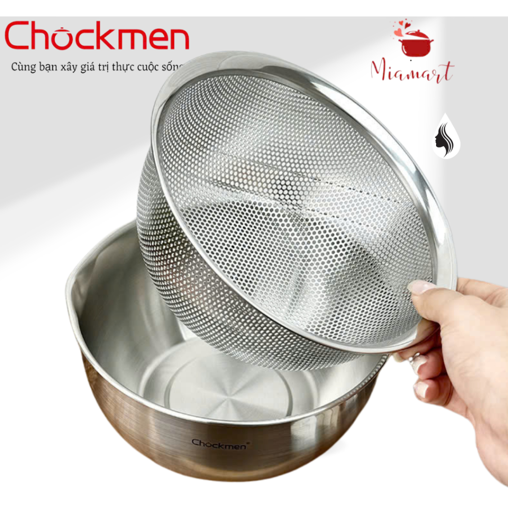 Set rổ chậu inox Chockmen 19-22-25-28cm inox 18/10 cao cấp chậu rửa đựng đồ đa năng (CKM251/254 ...