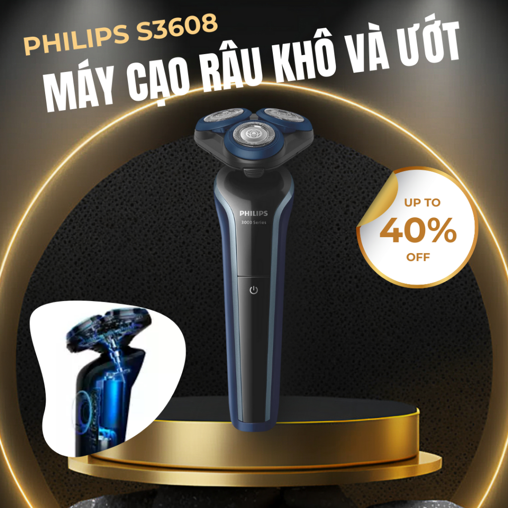 Máy cạo râu khô và ướt Philips S3608/10 an toàn cho da, bảo hành 2 năm ...