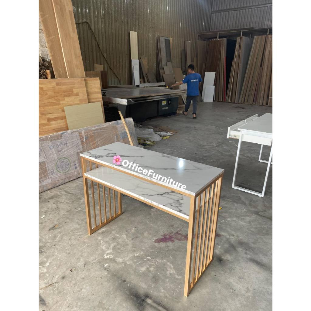 bàn nail 1 thợ 1 khách, bàn nail 1m,bàn nail khung vàng mặt giả đá ...