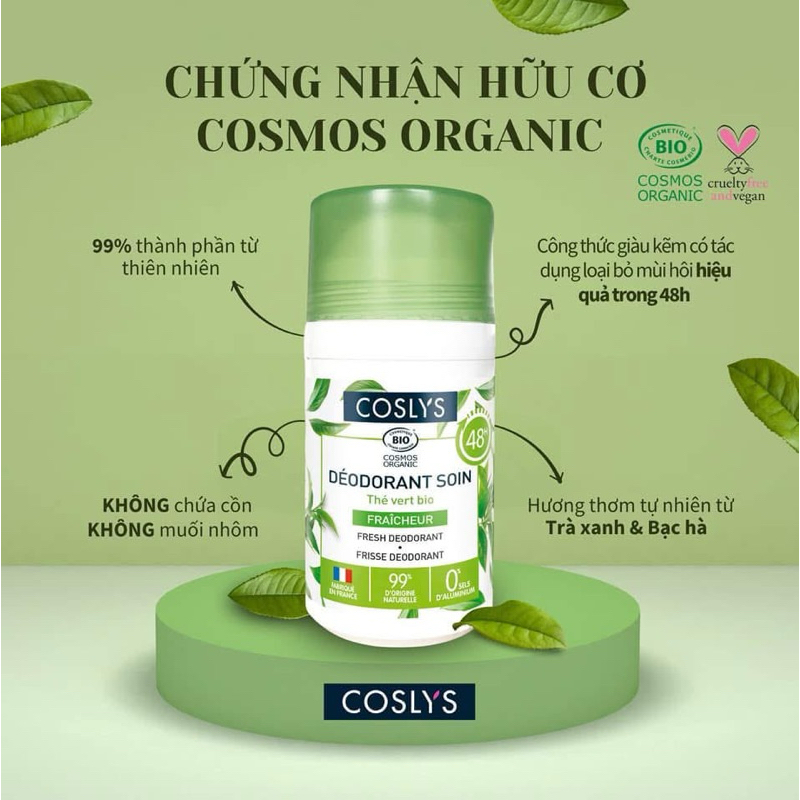 Lăn khử mùi hữu cơ Coslys hương trà xanh và bạc hà 50ml | Shopee Việt Nam