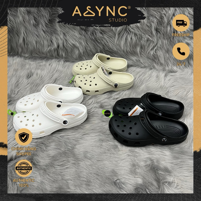 (Auth) Dép Sục Cổ Điển Unisex Nam Nữ Màu Trắng Đen Kem Hồng Bone Kiểu Dáng Basic - Async Studio ...