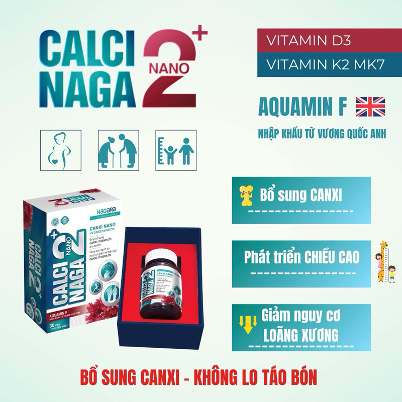Viên CALCI NAGA NANO 2+ bổ sung canxi D3 (hộp 30 viên) | Shopee Việt Nam
