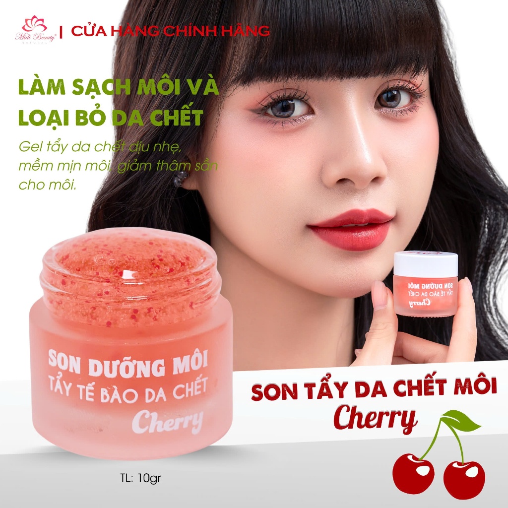 [TẶNG CÂY CỌ MÔI] Son Dưỡng Tẩy Da Chết Môi CHERRY 10G Midi Beauty: Loại bỏ da chết trên môi, mờ ...