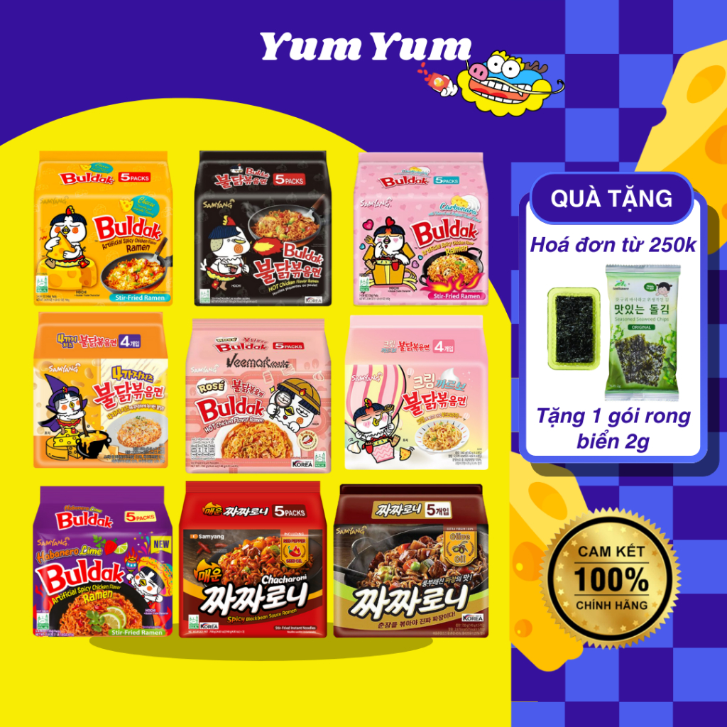 [5 GÓI] Mì Gà Cay SamYang Hàn Quốc 140g các vị Cay, Pho mai, Chua cay, Hoa hồng rose, Cream ...