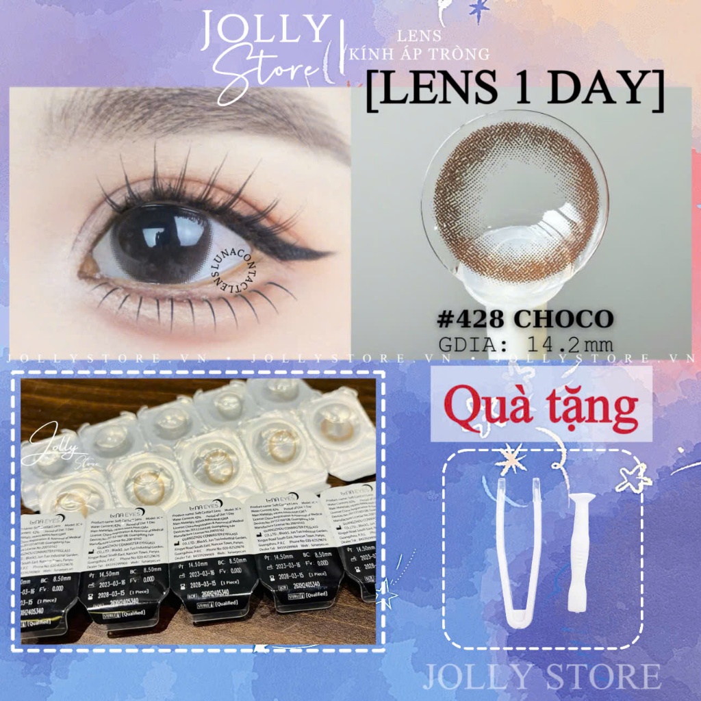 [1 DAY] Lens Kính áp tròng 428 Choco Lens 1 ngày LUNA EYES giãn vừa 14 ...