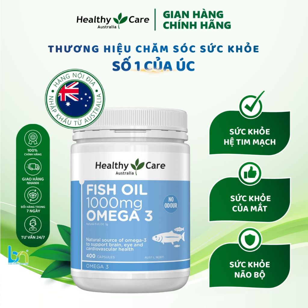 Viên uống dầu cá Fish Oil Omega 3 Healthy Care 1000mg hộp 200, 400, 410 ...