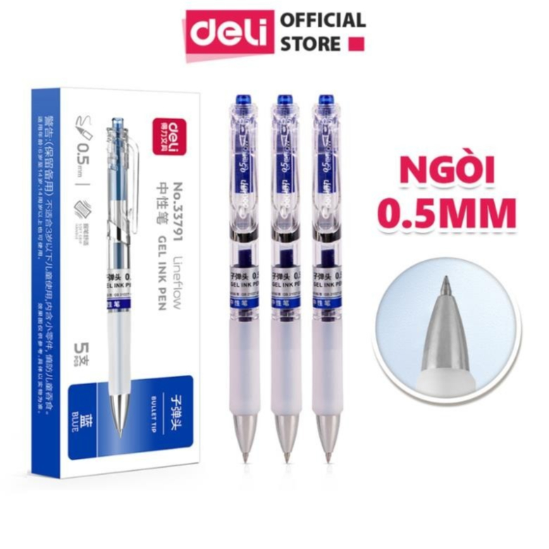 Bút bi nước bút mực gel bấm MÀU XANH chính hãng Deli A575 ngòi 0.5mm - nét đều - không tắc mực ...