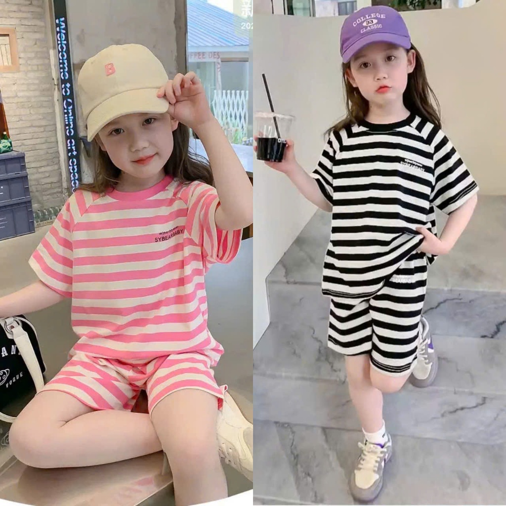 Set bộ quần áo mùa hè dành cho bé gái 14-45kg mẫu KẺ SYBE. Chất liệu co ...
