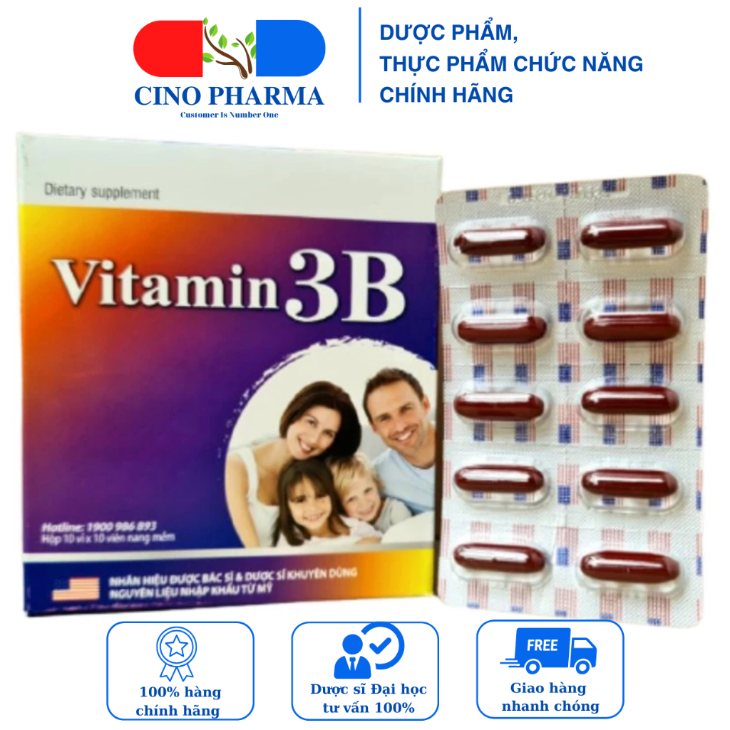 Viên uống Vitamin 3B Giúp bổ sung và dự phòng thiếu hụt vitamin B1, B6, B12 cho cơ thể hộp 100 ...