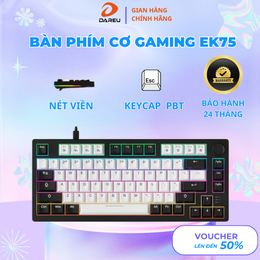 Bàn phím cơ Gaming DAREU EK75 (2 sides RGB strip, DareU DREAM sw, Type-C) Bảo hành 24 tháng ...