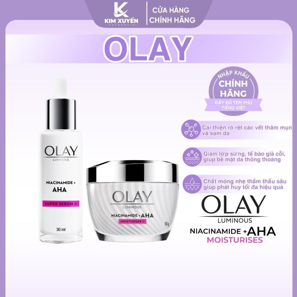 OLAY AHA Serum Olay Luminous Niacinamide AHA Moisturises 30ml + Kem Olay Luminous Niacinamide ...
