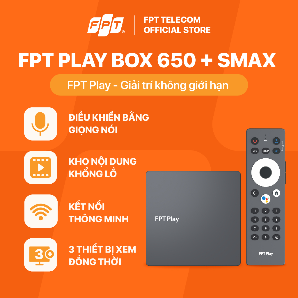 Combo Bộ giải mã FPT Play Box 650 kèm gói SMAX FPT Play | Shopee Việt Nam