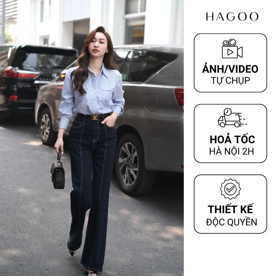 Quần jeans nữ dáng đứng HAGOO, quần bò dài nữ công sở thanh lịch [ Q595 ] | Shopee Việt Nam