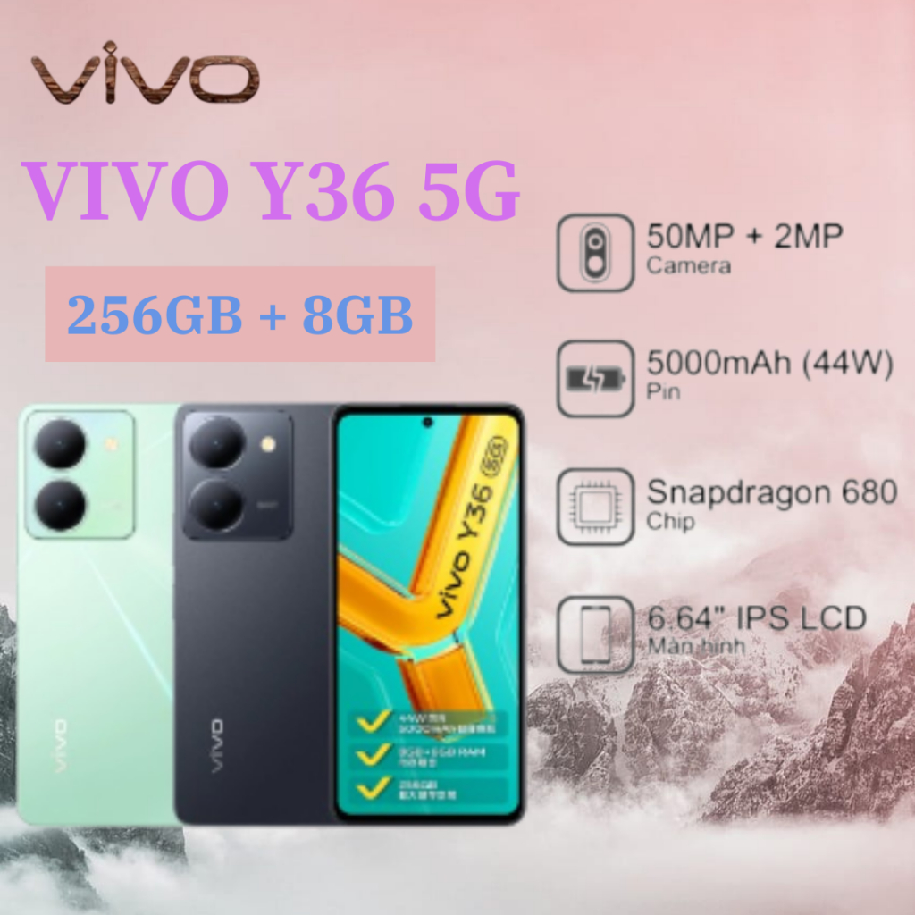 Điện thoại thông minh Vivo Y36 5G - (8GB+256GB) / Pin 5000mAh 44W / Camera vui 50MP / FHD+ 6.64 ...