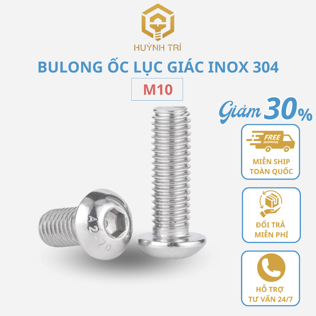 Bulong lục giác Mo (đầu tròn) INOX 304 - M8 (set 10 con) có gờ sử dụng ...