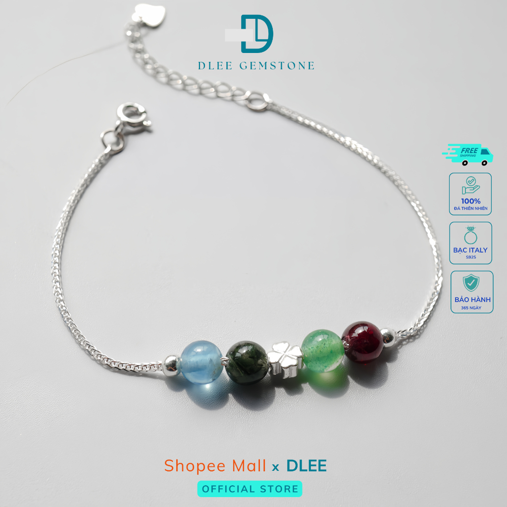 Lắc Tay Bạc S925 D'LEE 4 Hạt Đá Thiên Nhiên mix charm cỏ 4 lá Đa Sắc May Mắn Thanh Lịch | Shopee ...