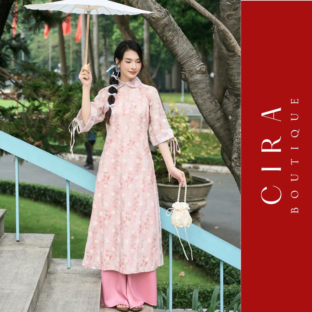 Cira Boutique Áo Dài Dáng Suông Cổ Sen Thêu Hoa Nổi - AD1010 | Shopee Việt Nam