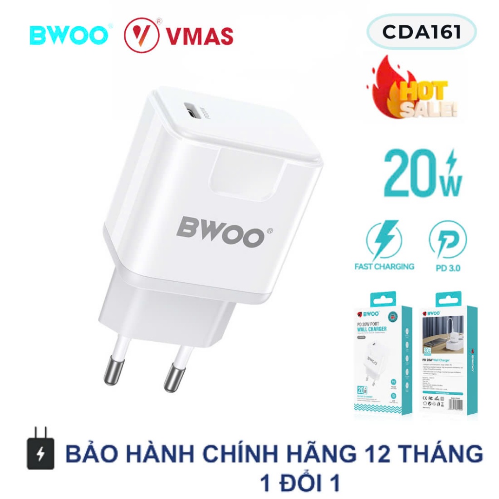 Củ Sạc Nhanh 20W BWOO CDA161 Chân Sạc EU Cổng Sạc Type-C Cho Điện Thoại, Bảo Hành Chính Hãng ...