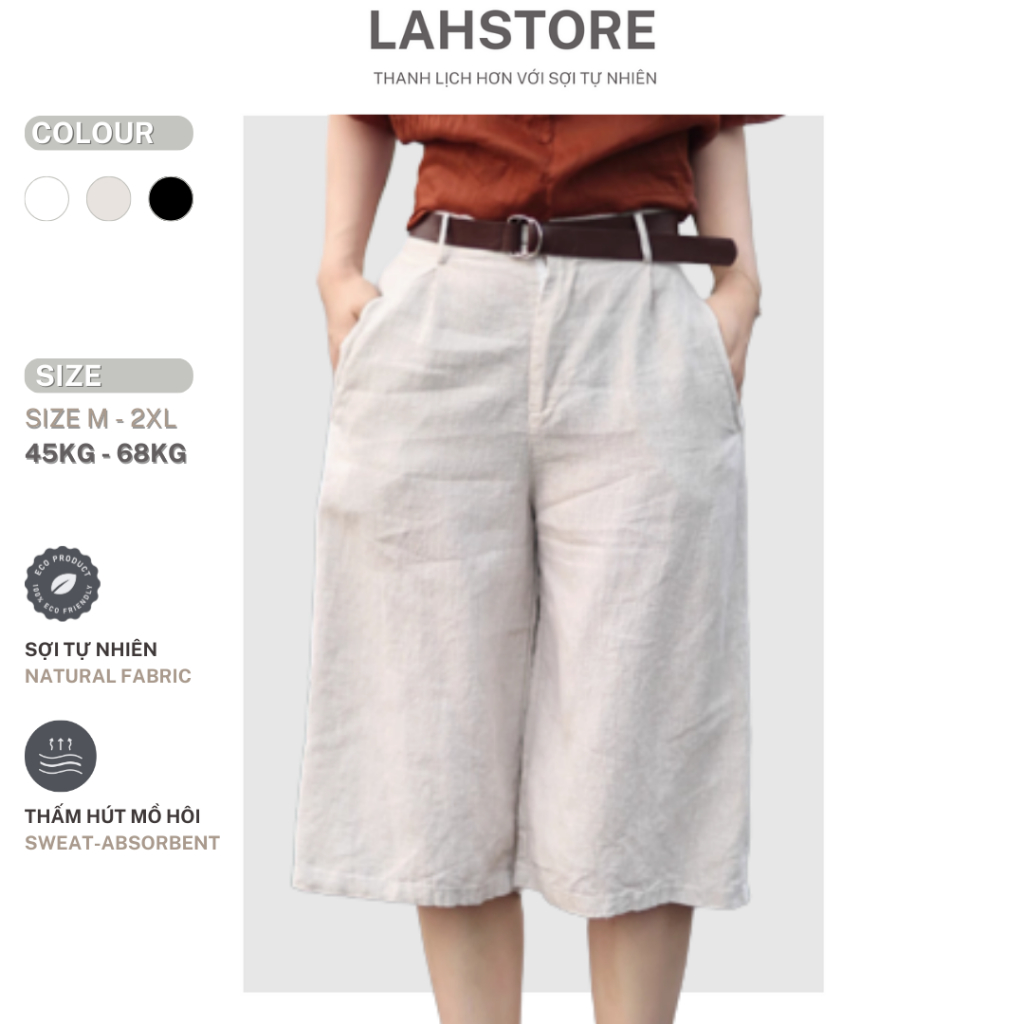 Quần lửng nữ ống rộng LAHSTORE vải linen cotton cạp cao lưng thun QL01 ...