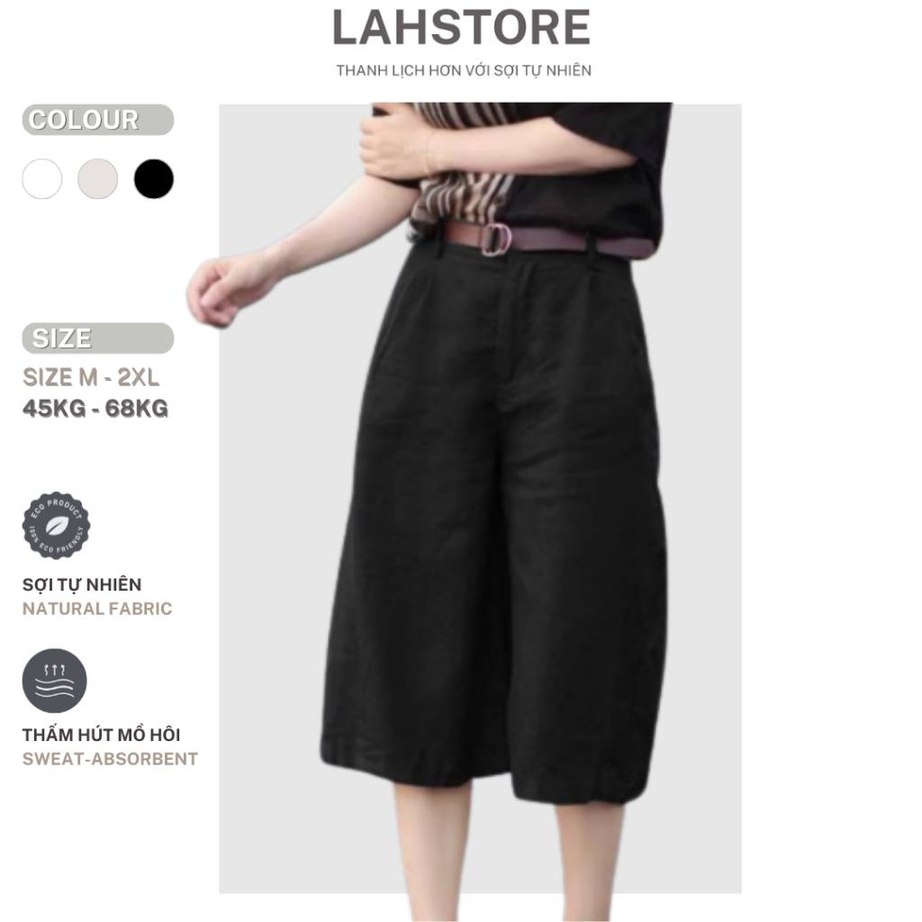 Quần lửng ống rộng dáng suông LAHSTORE vải linen cạp cao lưng thun QL01 ...