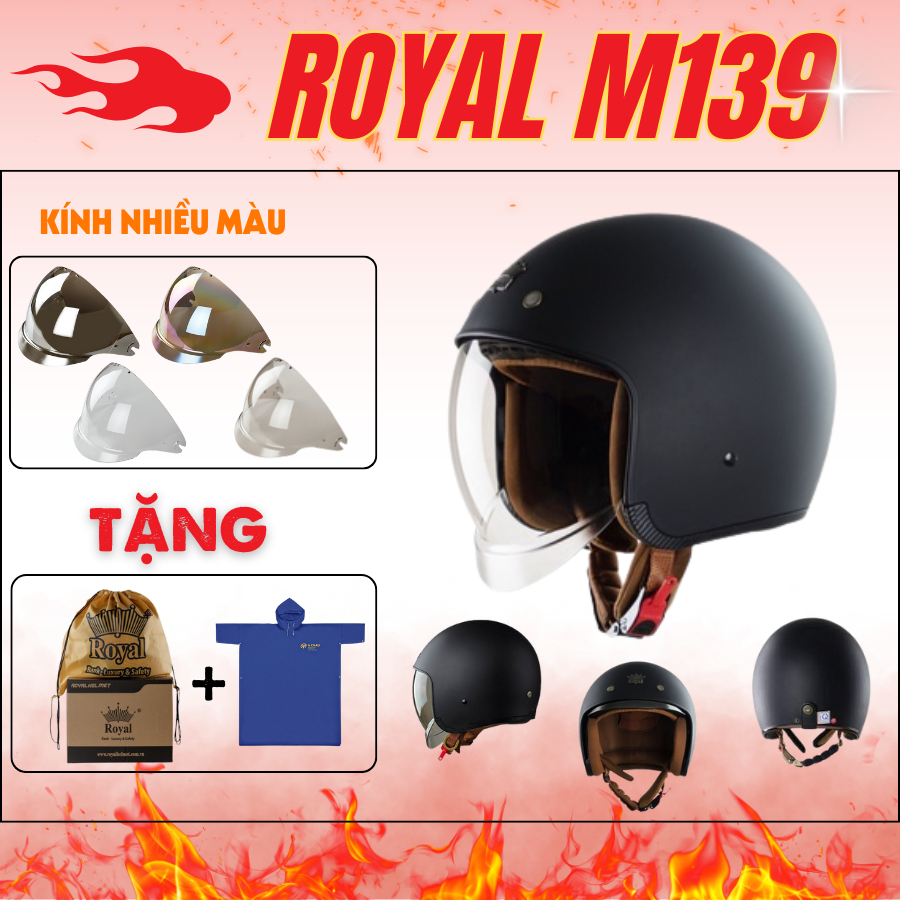 (Siêu Rẻ) Mũ bảo hiểm 3/4 kính âm - Royal m139 đen nhám - (Tặng túi) | Shopee Việt Nam