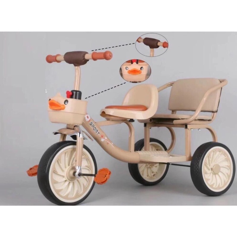 Xe đạp xích lô giỏ vịt 3 bánh 2 chỗ ngồi to rộng có đệm lót cho bé ...