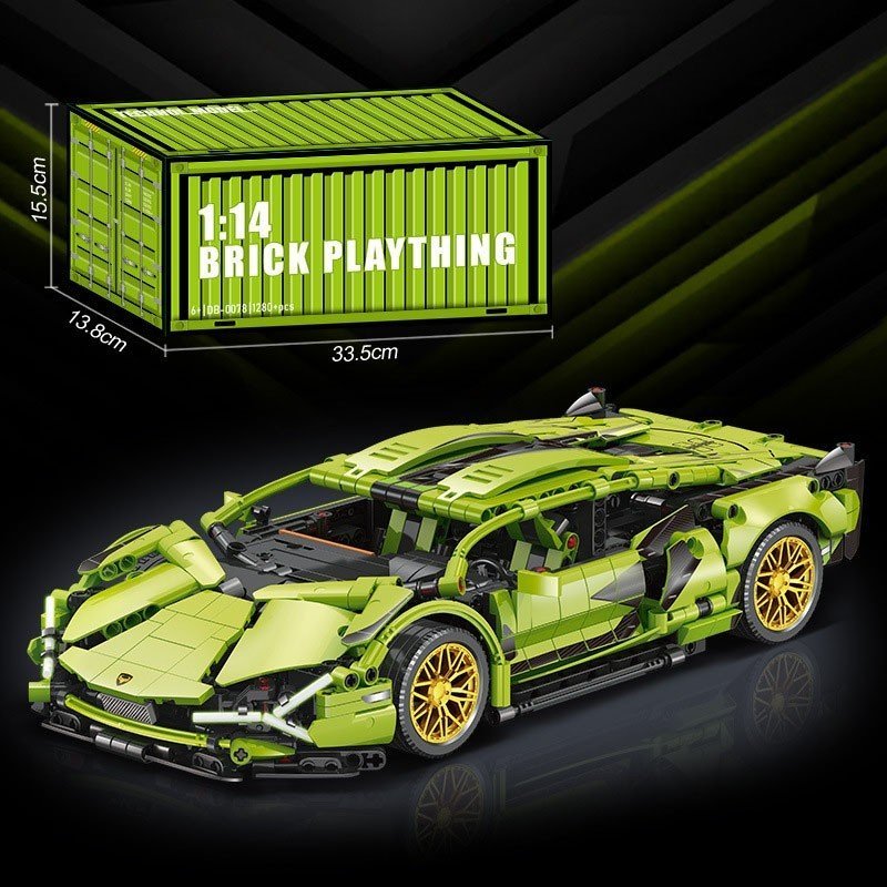 Mô hình lắp ráp siêu xe otô technic Lambo Xanh tỉ lệ 1:14 với 1280 chi ...