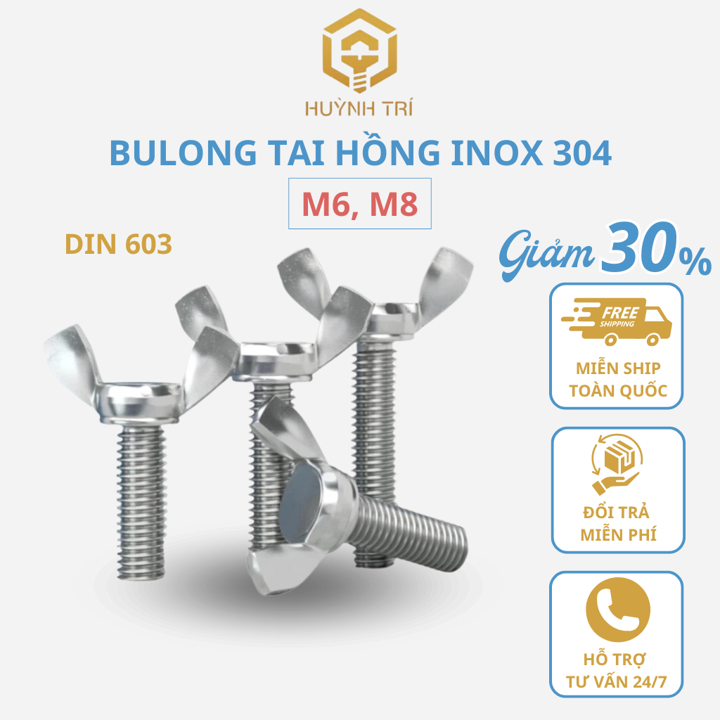 Bulong tai hồng inox 304 M6 M8 Bu lông cánh chuồn dài từ 15mm - 40mm ...